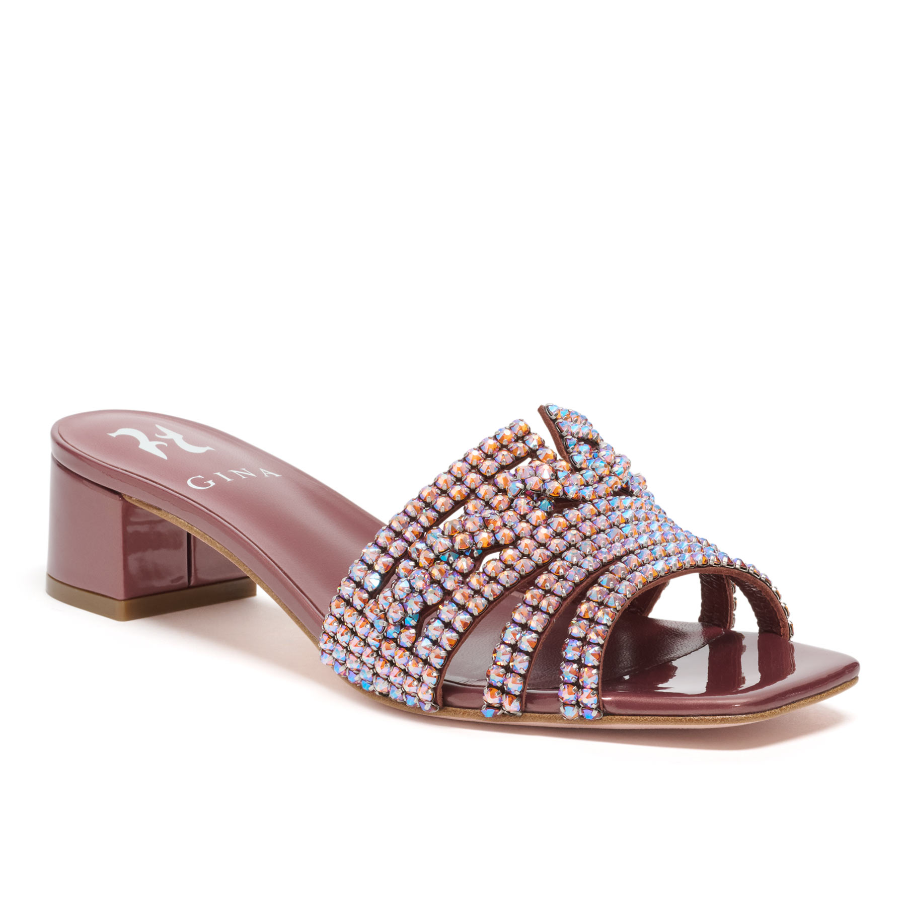 OREGON' Crystal Sandal in Smoky Rose Patent Leather - GINA Shoes