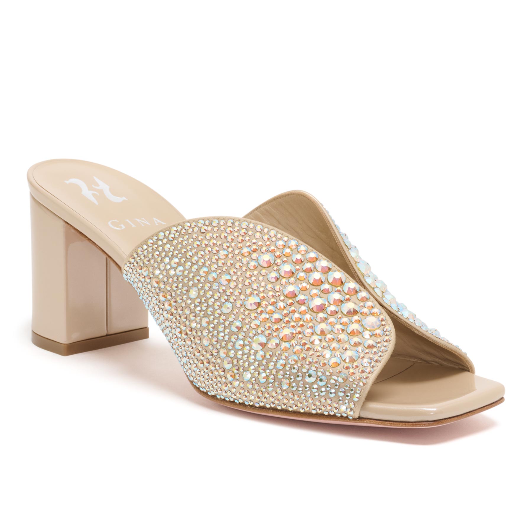 'AURORA' Beige Leather Block Heel Sandals | GINA Shoes